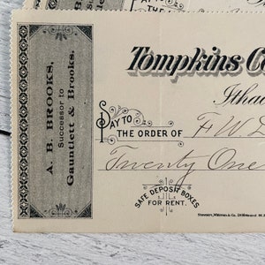 Antique 1890's Tompkins County National Bank Checks - Etsy