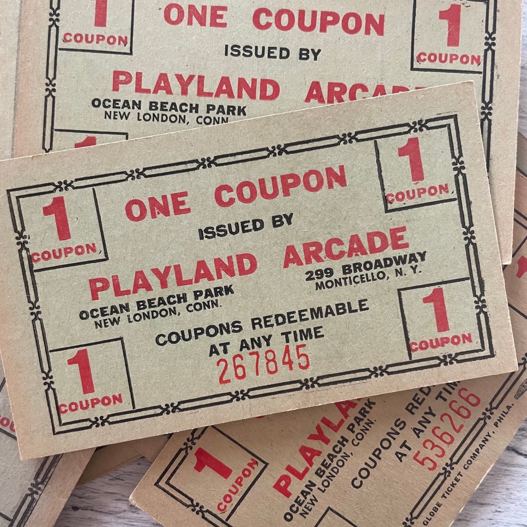 Vintage Playland Arcade Gaming Coupon, Single Ticket Made by the Globe ...