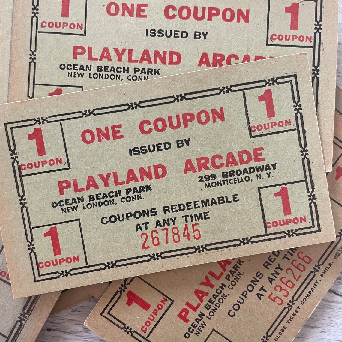 Vintage Playland Arcade Gaming Coupon, Single Ticket Made by the Globe ...