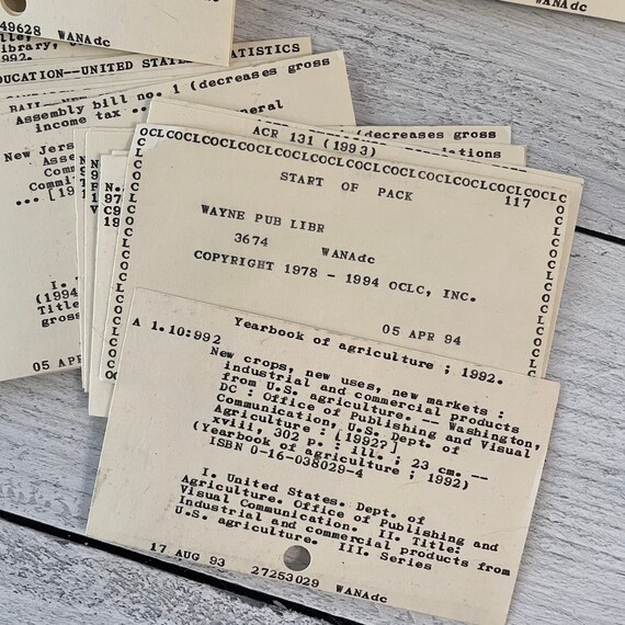 Vintage Library Catalog Cards Set of 5 | Etsy