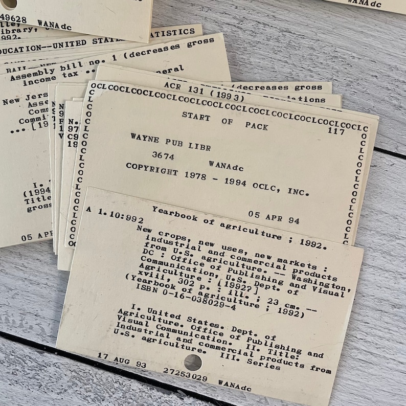 Vintage Library Catalog Cards Set of 5 | Etsy