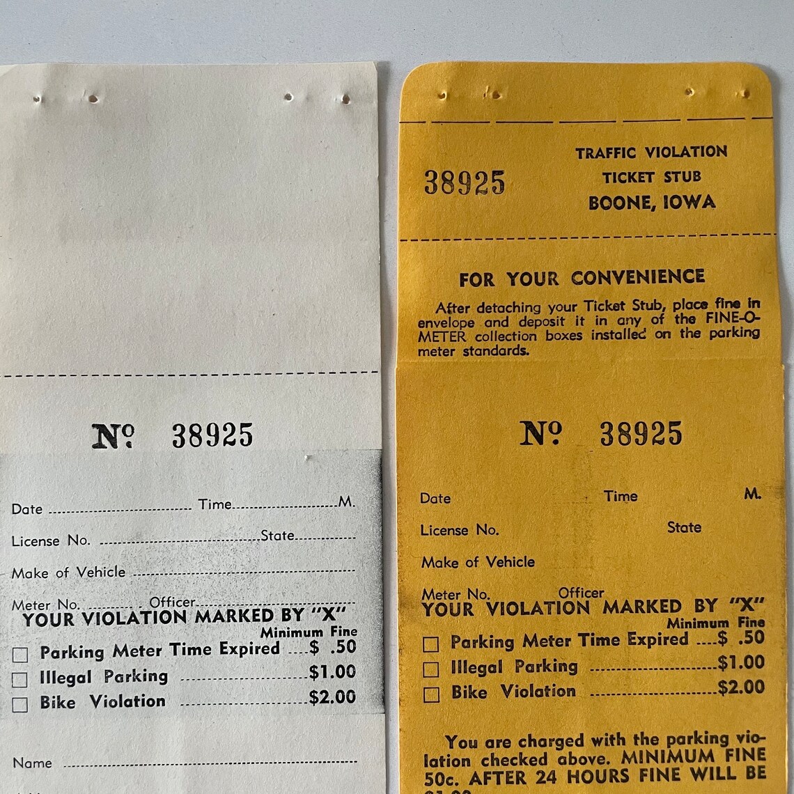Vintage Police Boone, Iowa Parking Violation Single Ticket and Envelope ...