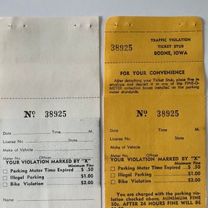 Vintage Police Boone, Iowa Parking Violation Single Ticket and Envelope ...