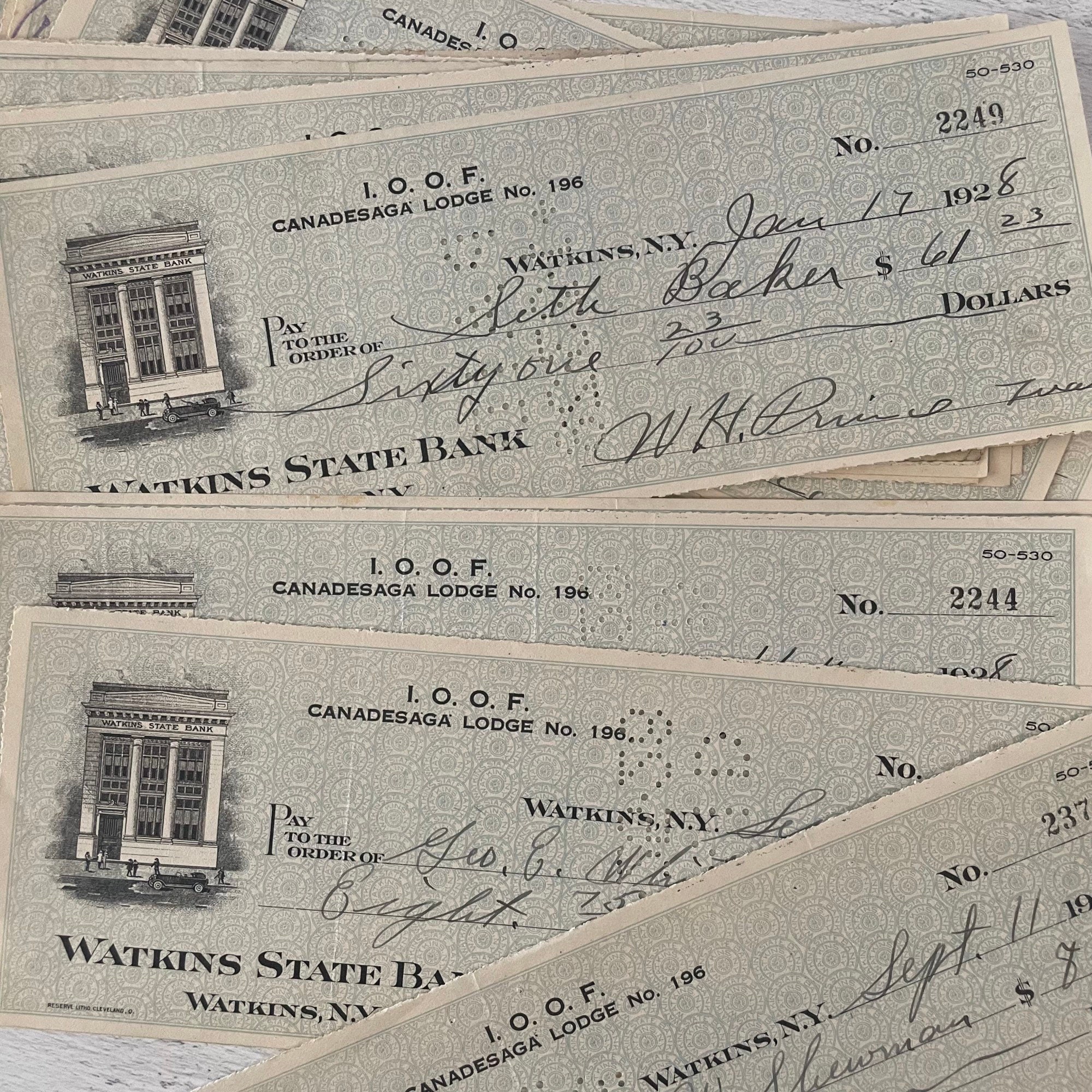Vintage 1920’s IOOF Canadesaga Lodge No. 196 Bank Checks From Watkins ...