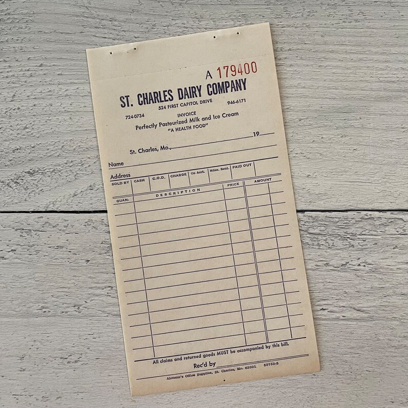 Vintage St. Charles Dairy Company Receipt Duplicates Set of 2 - Etsy
