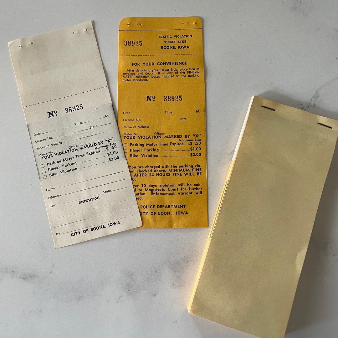 Vintage Police Boone, Iowa Parking Violation Single Ticket and Envelope ...