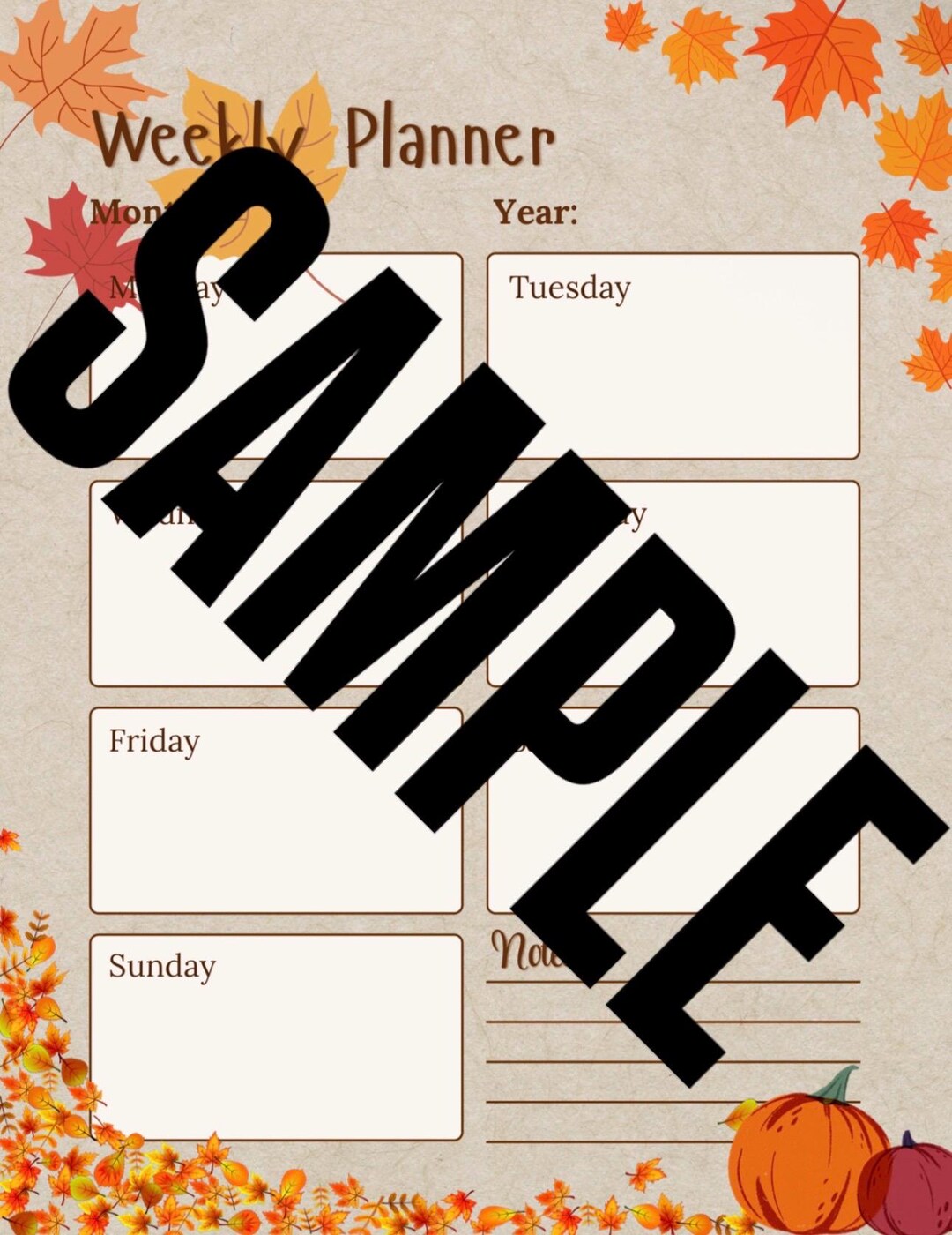 PDF/PRINTABLE Autumn (fall) Weekly Planner - Etsy
