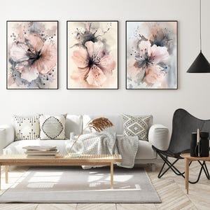Set of 12 Watercolor Floral Posters | Minimalist Pink & Gray Decor ...