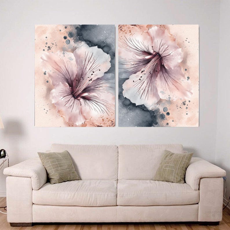 Set of 12 Watercolor Floral Posters | Minimalist Pink & Gray Decor ...