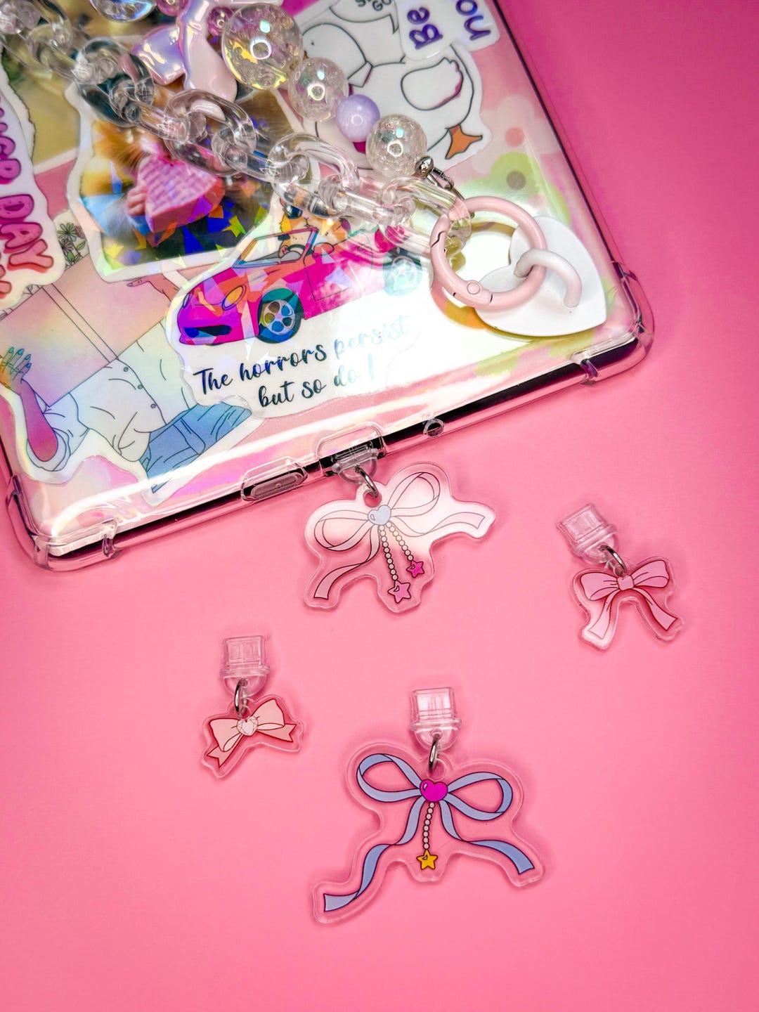 Set of 4 Coquette Pink Bow USBC Dust Plugs, Kindle Charm, Book Lover ...