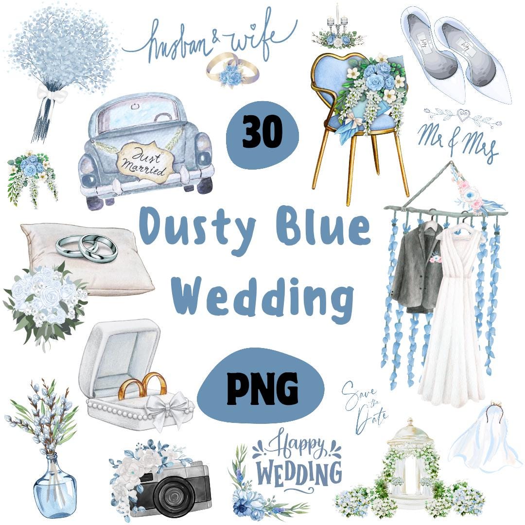Dusty Blue Wedding Clipart: Floral PNG Bundle (digital Download) - Etsy