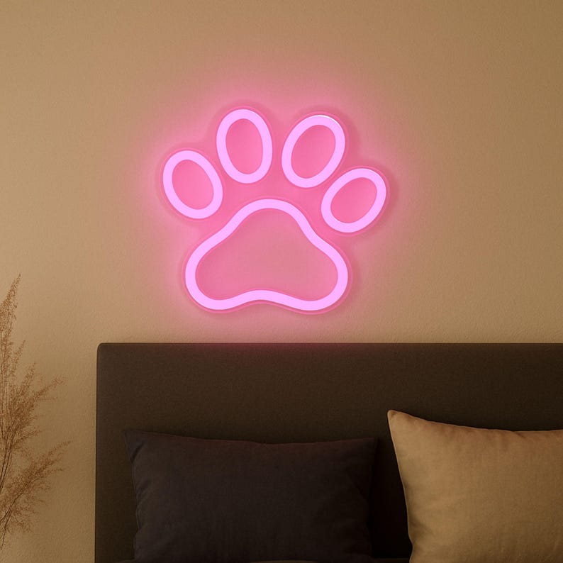Pink LED Paw Print Neon Sign: Pet Lover Wall Decor - Etsy