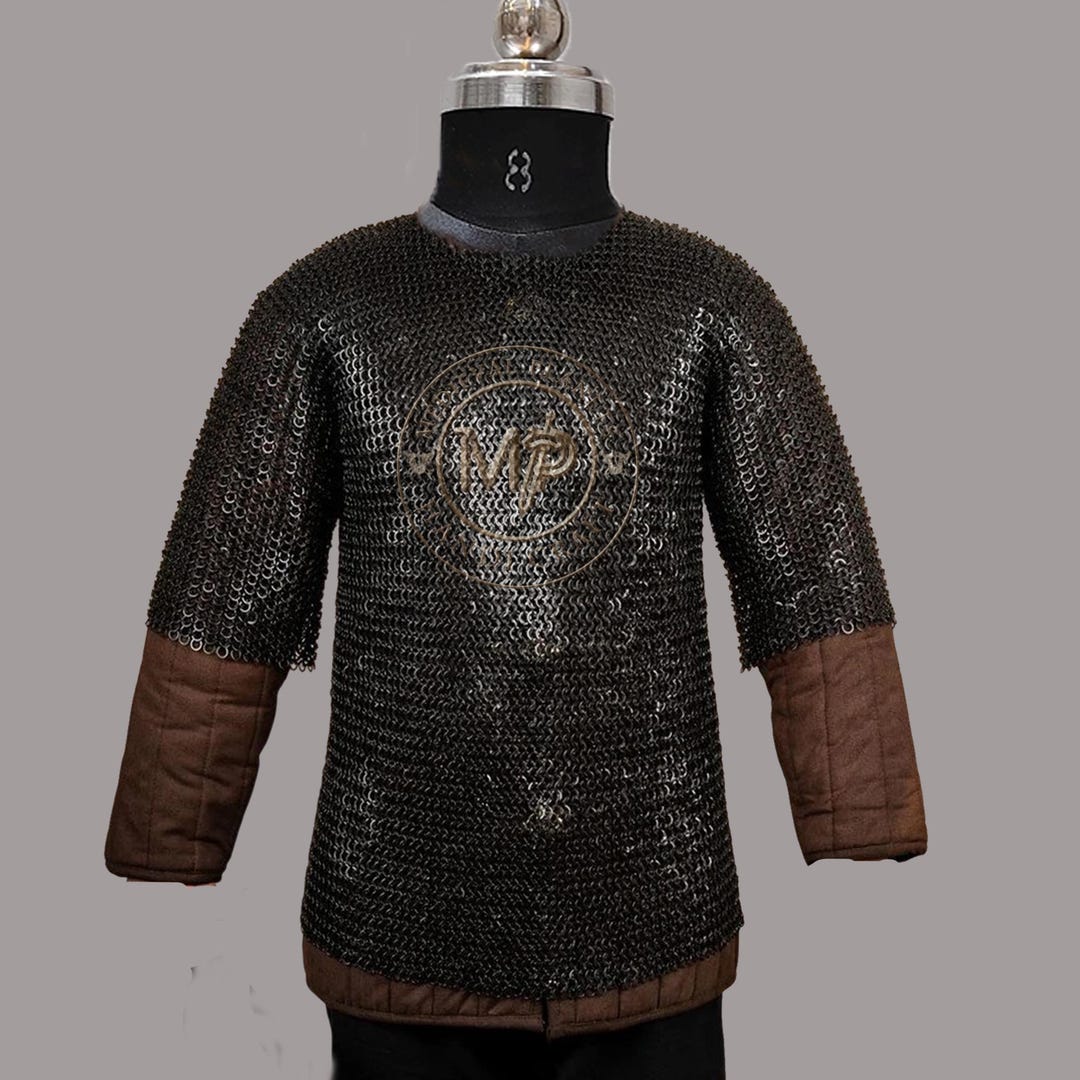 9MM Chainmail Shirt, Flat Ring Dome Riveted Half Sleeves Larp Costume ...