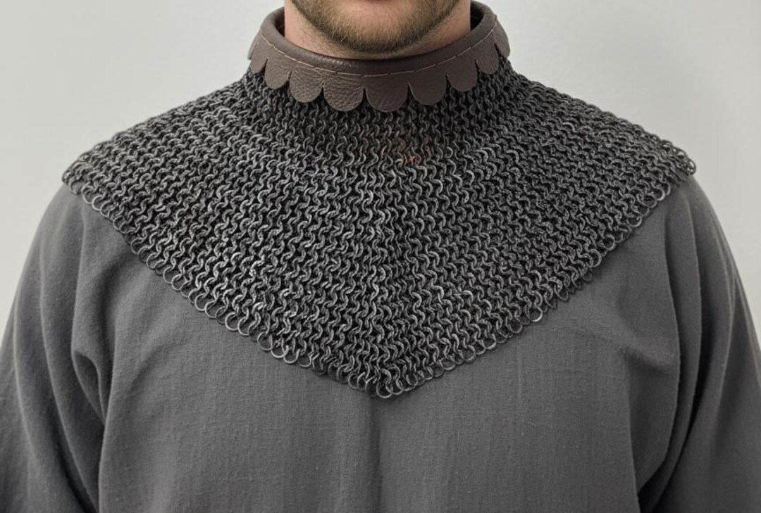 9MM Flat Ring Chainmail Collar, Dome Riveted Mild Steel, Renfaire Larp ...