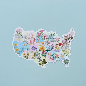US States Flower Sticker: Botanical Map Decal - Etsy