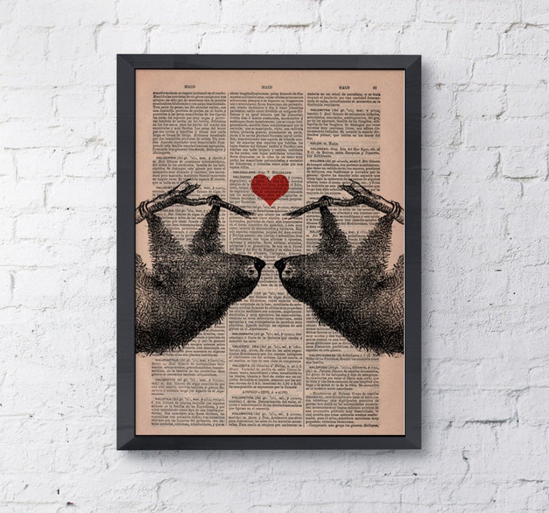 Valentine Wall Art - Sloth Couple Art Print With Red Heart | Romantic ...