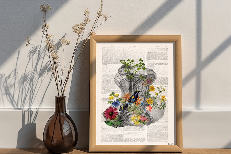 Blue Hummingbird Neck Anatomy Art Print | Serene Floral Study ...