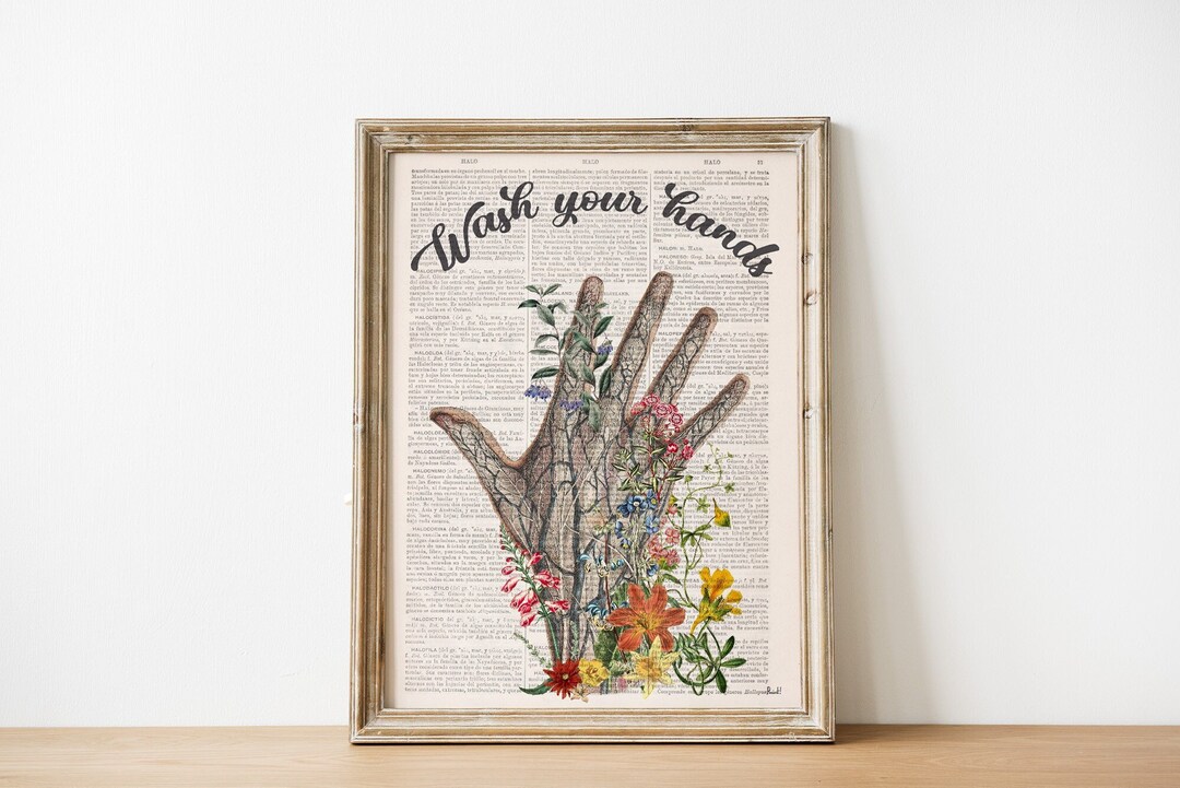 Wash Your Hands Hygiene Poster | Floral Hand Veins Collage on Upcycled ...