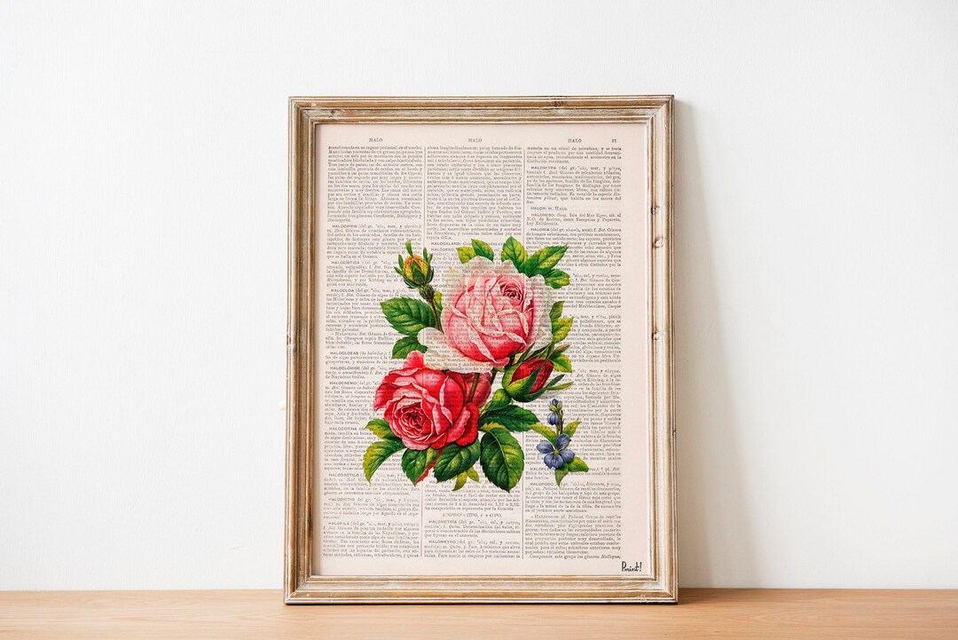 Roses Bouquet Dictionary Art Print: Botanical Wall Decor - Etsy