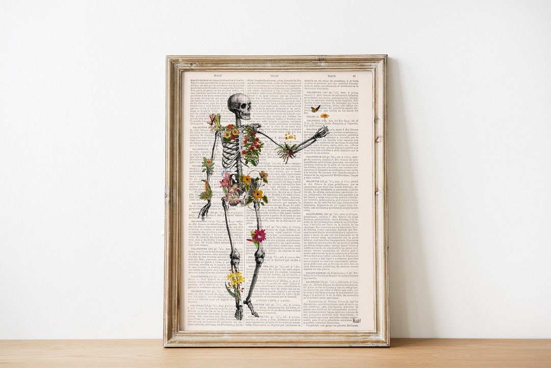 Tropical Skeleton Anatomy Art Print: Upcycled Book Page - Etsy
