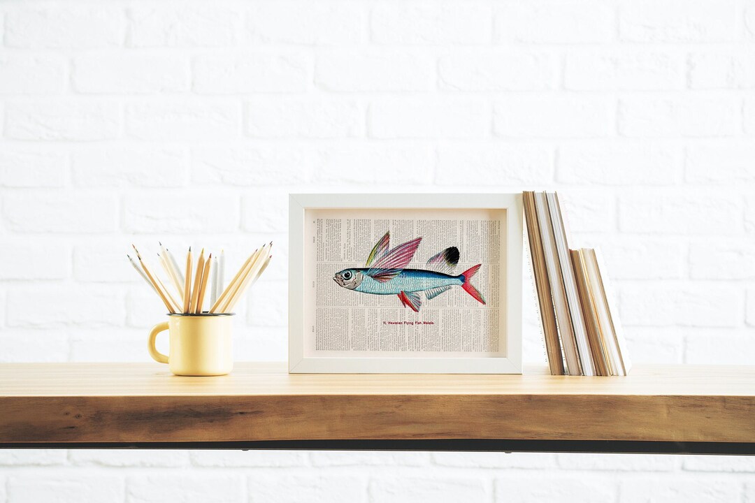 Hawaiian Flying Fish Print: Vintage Ocean Wall Art on Book Page - Etsy