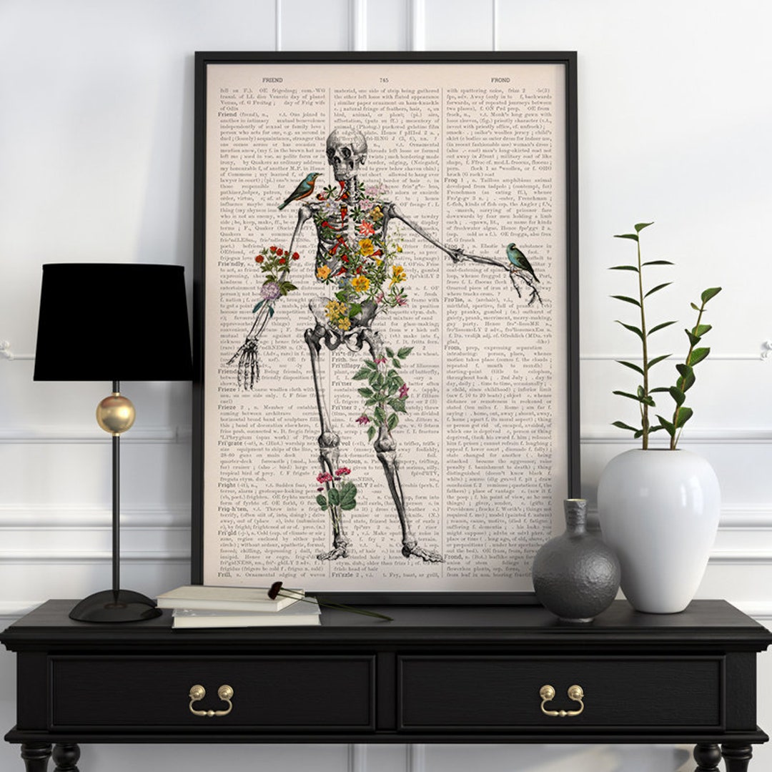Full Skeleton & Bird Collage Print on Dictionary Page | Nature Lover ...