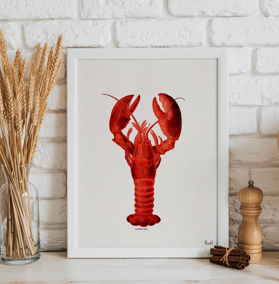 Vintage Lobster Graphic - Bathroom Decor - Red Lobster - Beach House ...