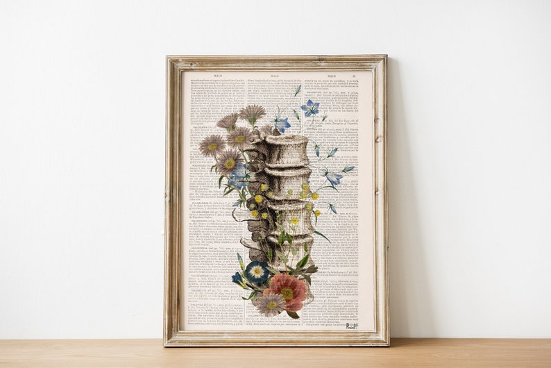 Spine Anatomy Art Print: Peony Flowers on Vintage Book Page - Etsy