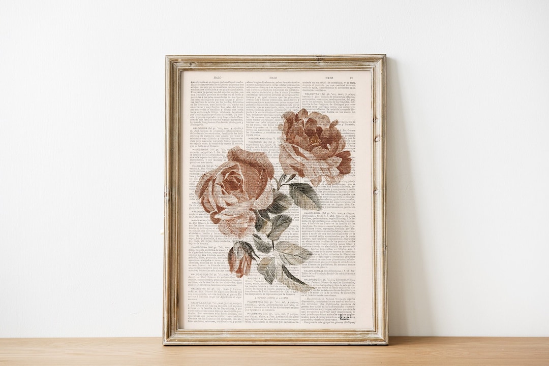 Roses Sketch Print: Upcycled Dictionary Page Floral Wall Art - Etsy