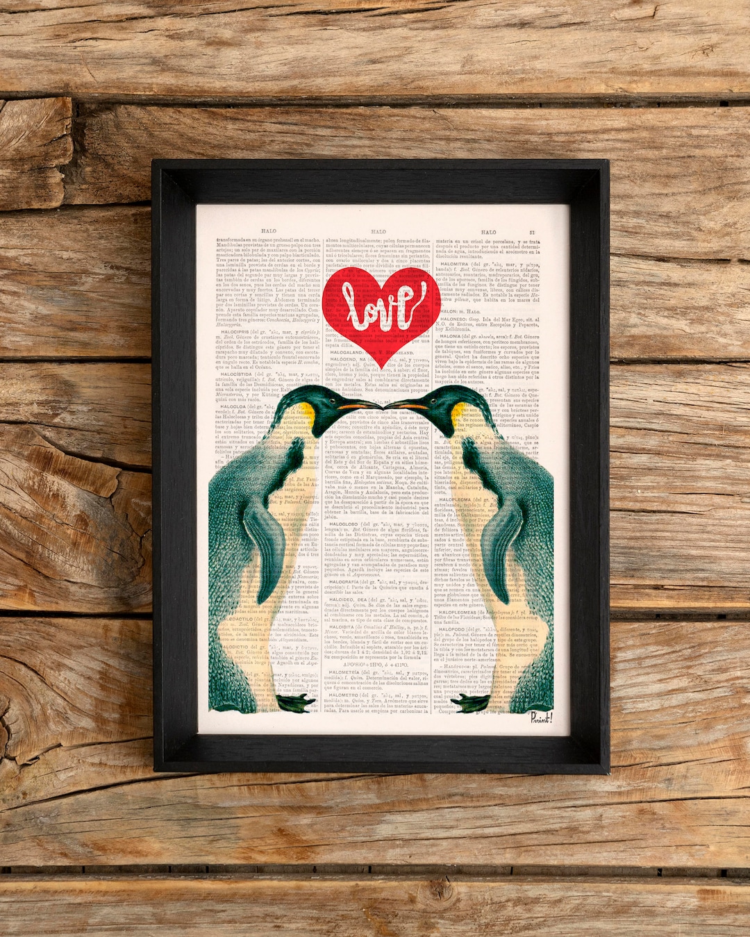 Mothers Day Gift - Penguins in Love Art Print: Vintage Dictionary Page ...