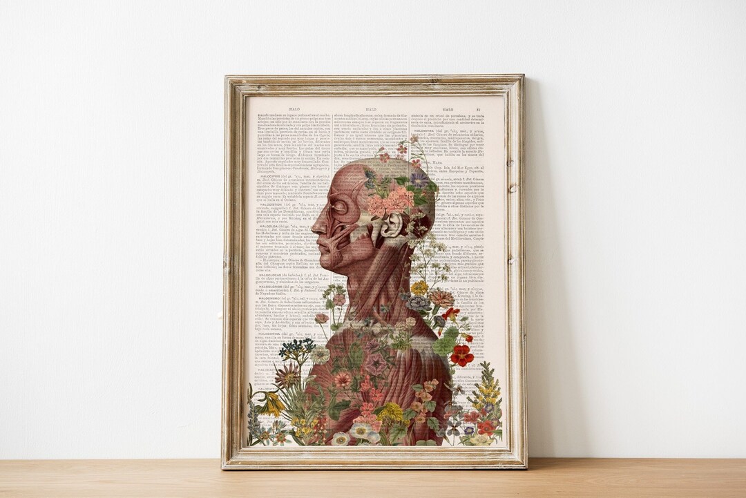 Anatomical Muscle & Flower Print on Book Page | Vintage Floral Human ...