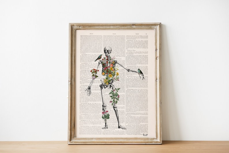 Full Skeleton & Bird Collage Print on Dictionary Page | Nature Lover ...