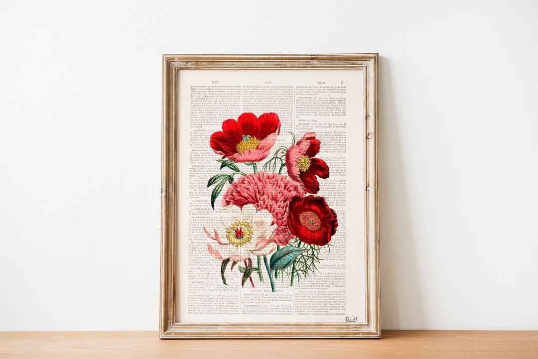 Botanical Flower Bouquet Art Print: Upcycled Dictionary Page - Etsy