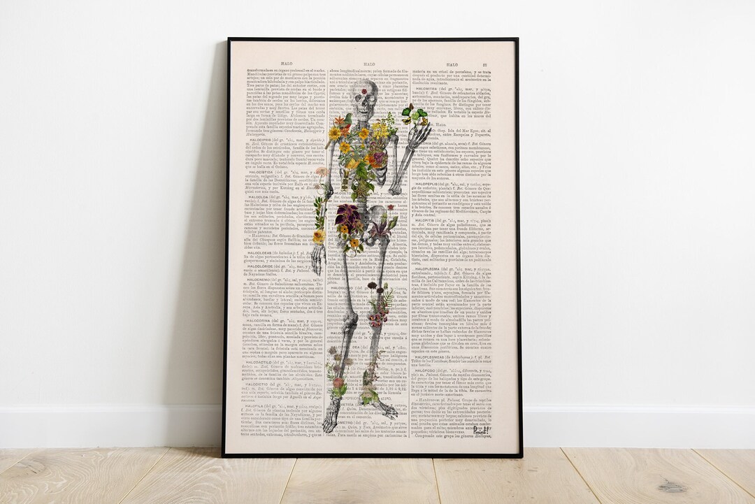Human Skeleton With Birds Art Print | Gothic Style Bird & Bone ...