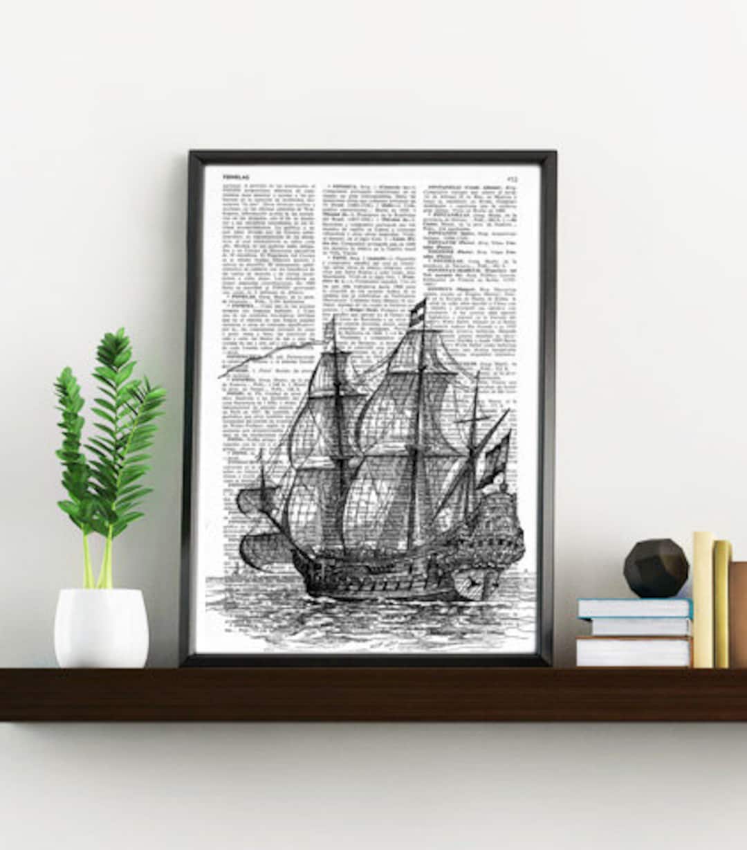Gift for Him, Book Print Old Ship Print Dictionary Encyclopedia Page ...