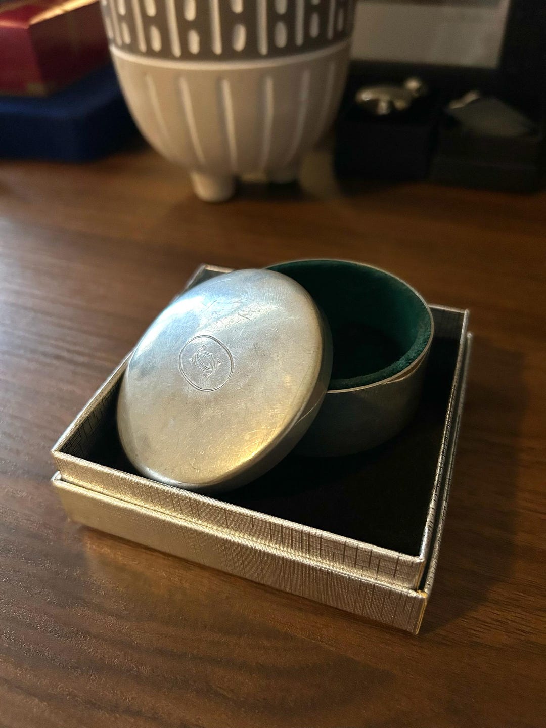 Vintage Cartier Pewter Jewelry / Trinket Box With Lined Interior ...