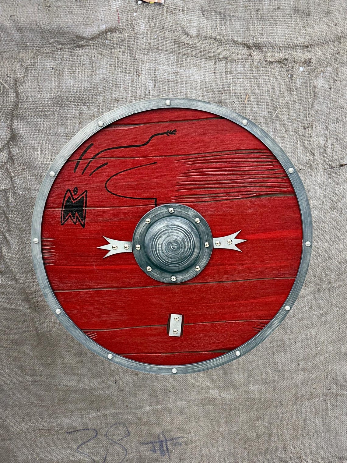 Handmade Viking Shield: Red Wood, Steel Boss, Norse Engraving - LARP ...