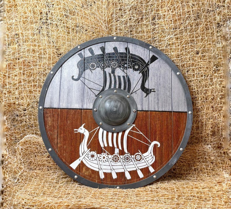 Viking Longship Round Shield – Handmade Wooden Norse Shield With ...