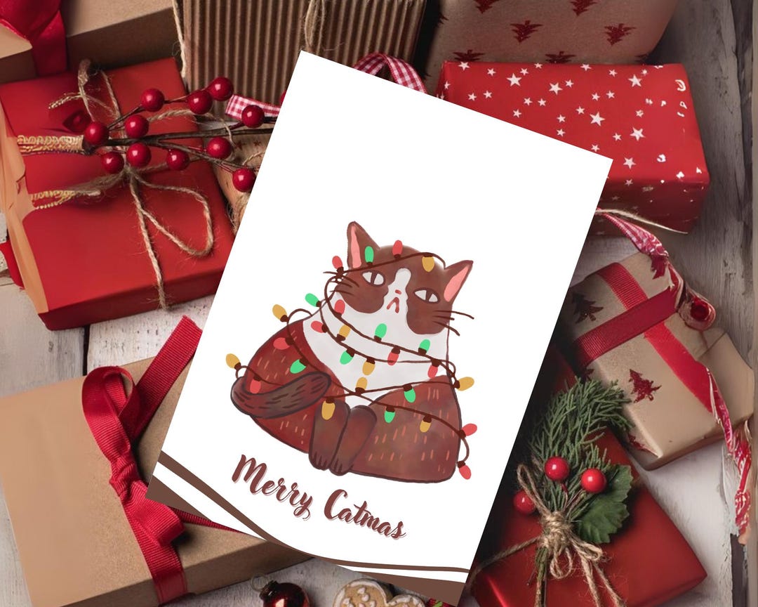 Merry Catmas Christmas Card for Cat Lover Instant Download - Etsy