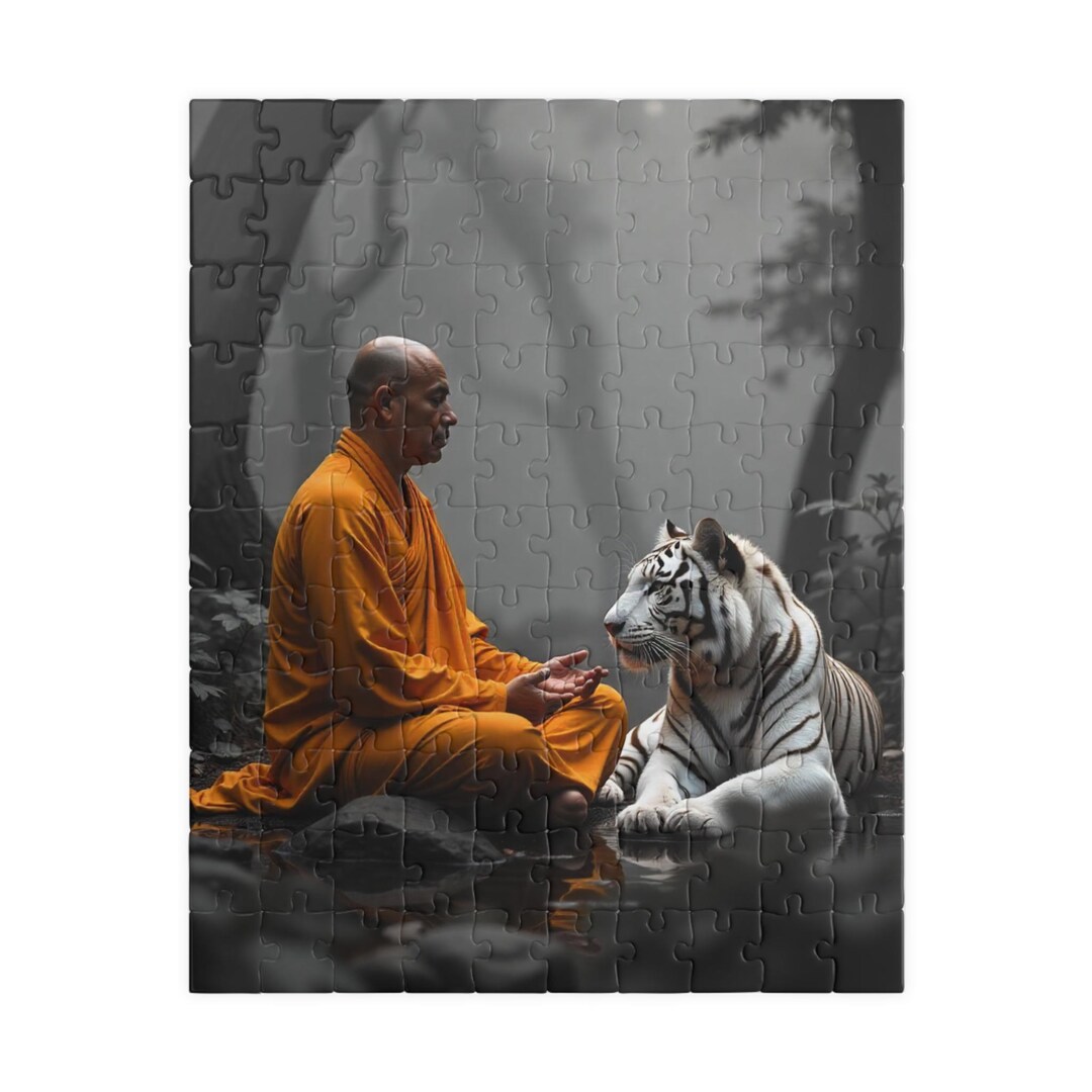 The Tiger Sage Puzzle, Monk and White Tiger in Misty Jungle - Etsy