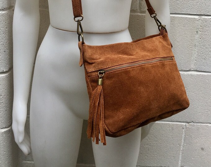 BOHO Suede Leather Bag in Camel BROWN. Soft Genuine Leather | Etsy