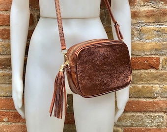 Small Leather Bag in COPPER. GENUINE Leather Crossbody / Shoulder Bag ...