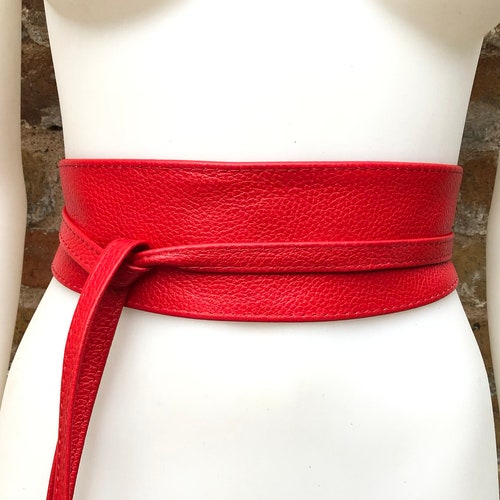 Oxblood Leather Obi Wrap Belt Red Leather Belt Sash-a - Etsy