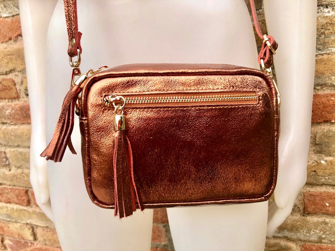 Small Leather Bag in Copper. GENUINE Leather Shoulder or Cross Body Bag ...