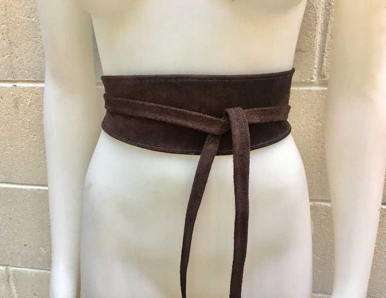 BROWN Suede OBI Belt. Wrap Belt in Genuine Leather. Boho Waist - Etsy