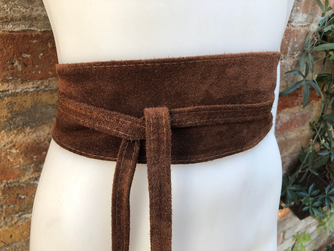 BROWN Suede OBI Belt. Wrap Belt in Genuine Leather. Boho Waist Belt in ...