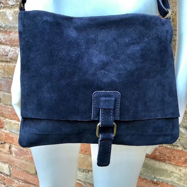 Navy Blue Leather Shoulder Bag - Etsy