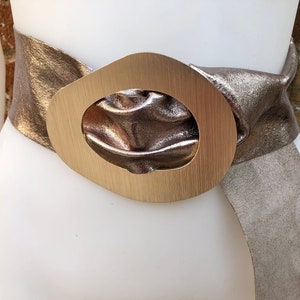 Bronze Metallic Leather Waist Belt With Large Metal Buckle. Soft ...