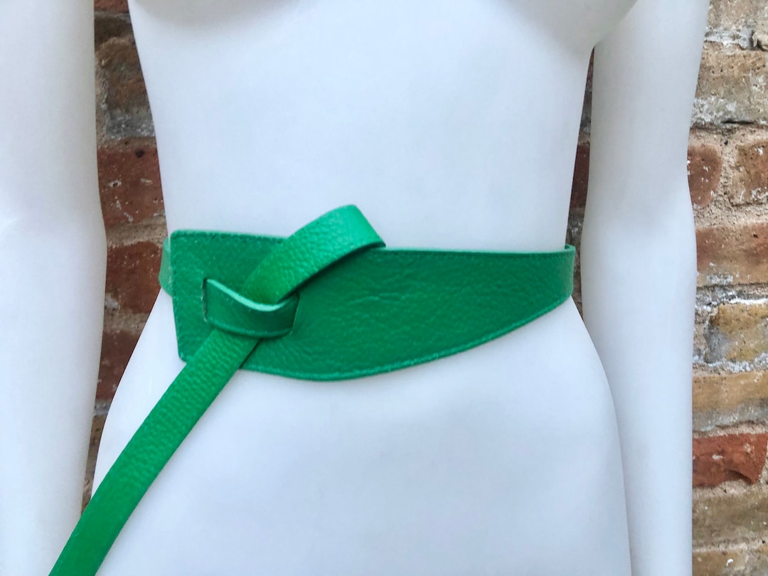 GREEN Leather 80s Style Obi Belt. Waist Belt in Genuine Leather. Green ...