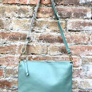 SAGE Green Leather Bag. GENUINE Leather Cross Body / Shoulder Bag ...